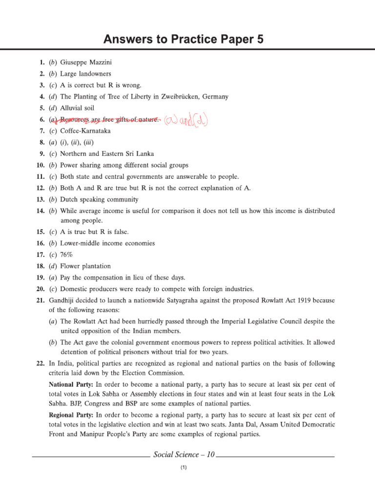 Cbse cl10 Together With SST Answers To Practice Paper 5 | PDF