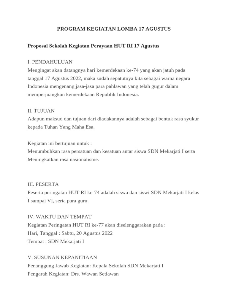 Program Kegiatan Lomba 17 Agustus | PDF
