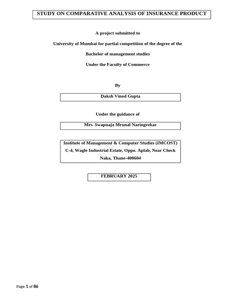 Study on Comparative Analysis of Insurance Product^ | PDF | Insurance ...