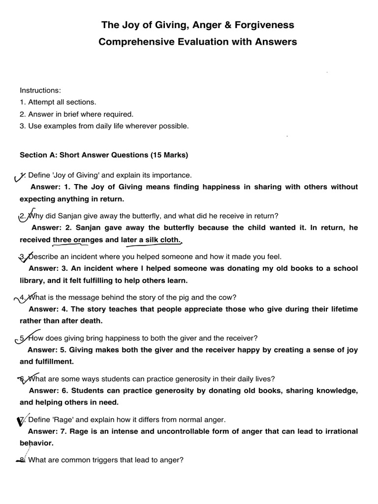 Final Question Paper With Answers | PDF | Anger | Forgiveness