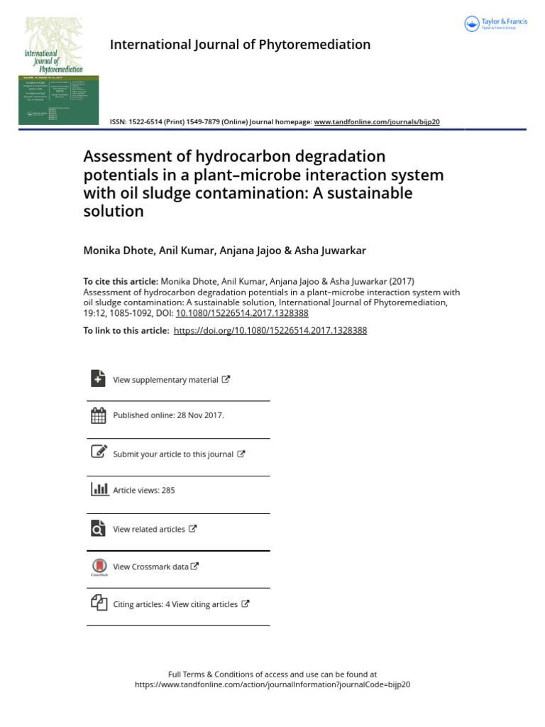 Assessment of hydrocarbon degradation potentials in a plant microbe interaction system with oil ...