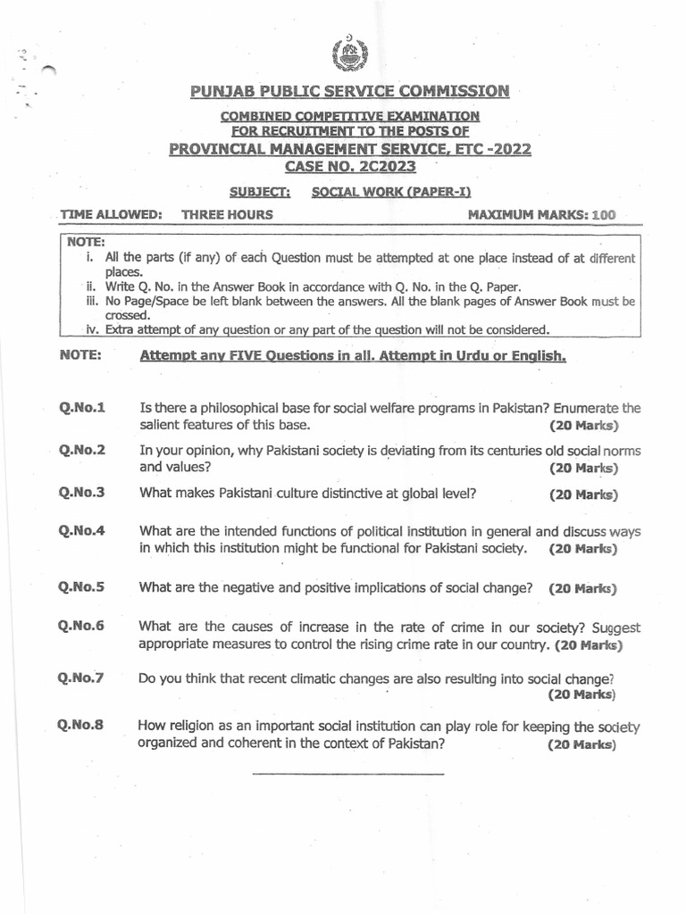 Social Work Exam Paper Overview | PDF