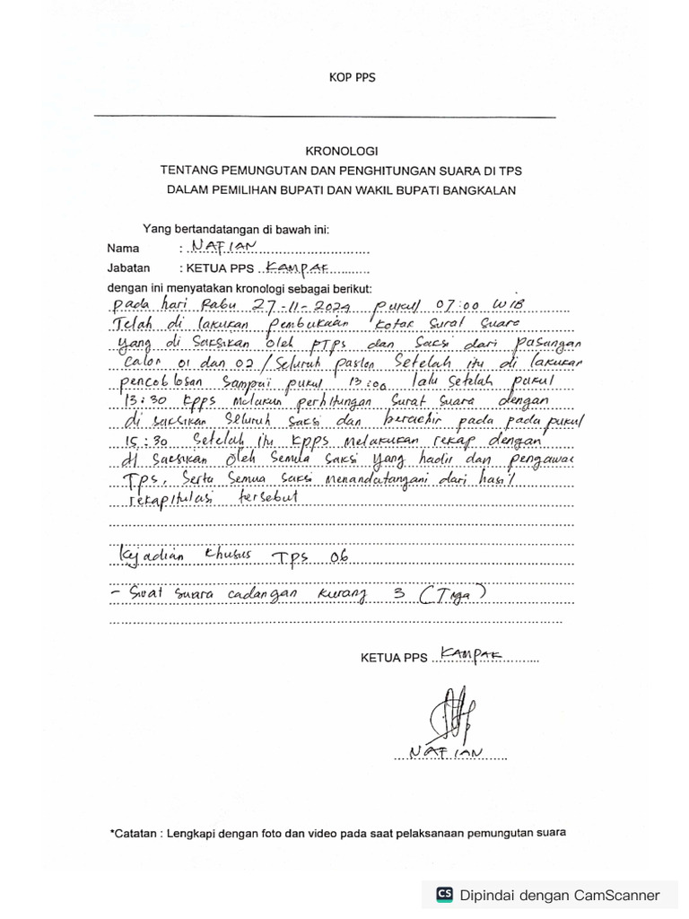 Kejadian Khusus TPS 006 | PDF