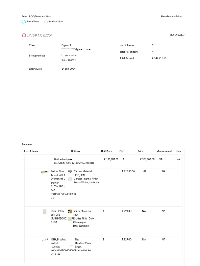 Livspace Order Summary: ₹842,915.60 | PDF