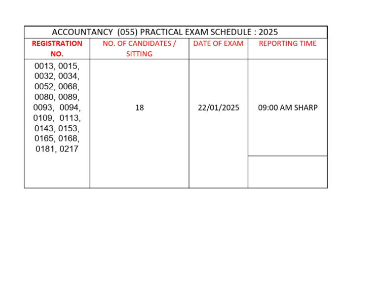 Accountancy Practical Exam Schedule | PDF
