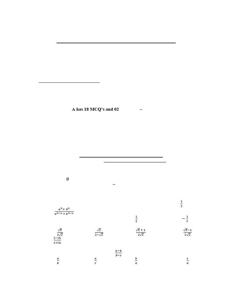 Class XI Mathematics Sample Paper 2024 | PDF | Multiple Choice ...