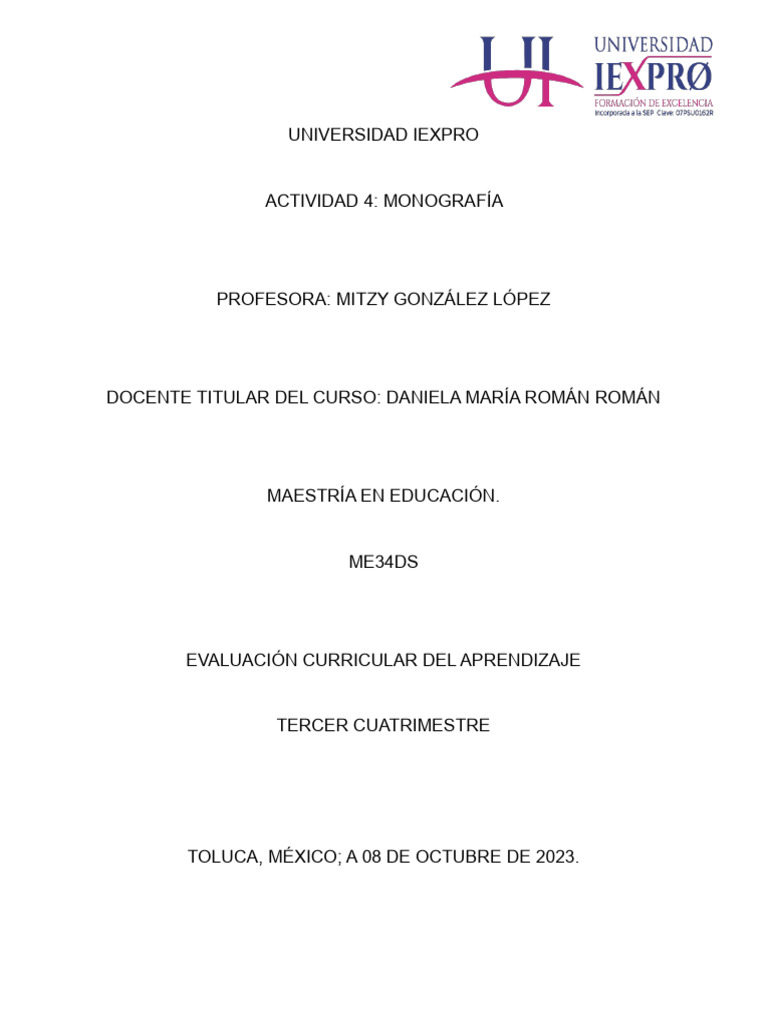 S4.Act4 - Mitzy - González López | PDF | Evaluación | Maestros