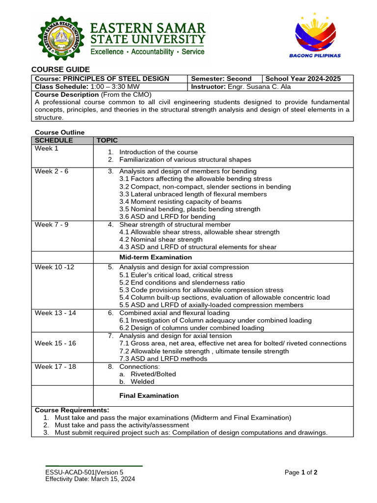 Principles of Steel Design Course Guide | PDF | Bending | Strength Of ...