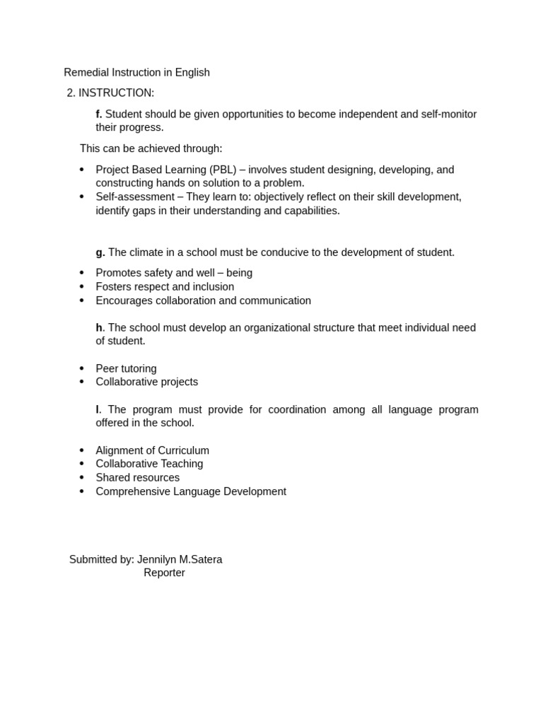 Remedial Instruction in English | PDF