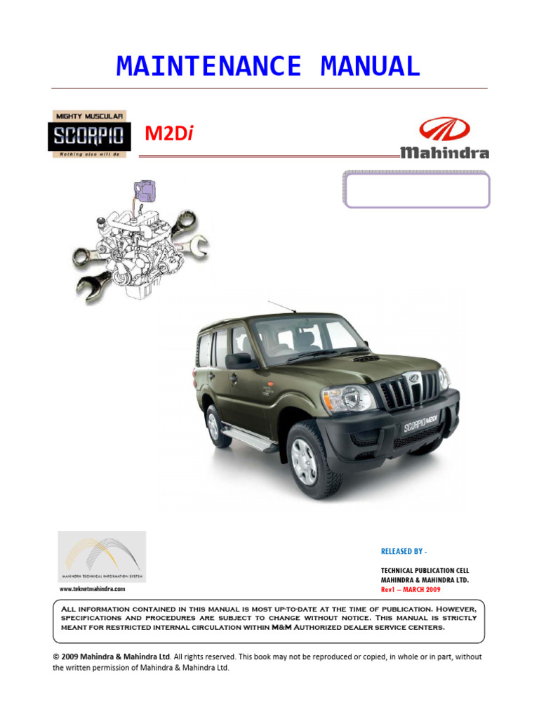 MAN-0055 Scorpio M2Di Refresh Maintenance Manual | PDF | Belt ...