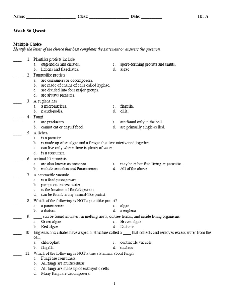 ExamView Pro - Week 36 Qwest | PDF | Plants | Fungus