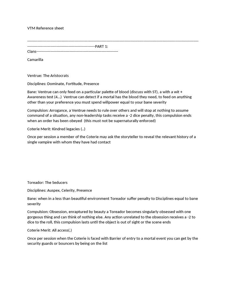 VTM Rules | PDF | Senses