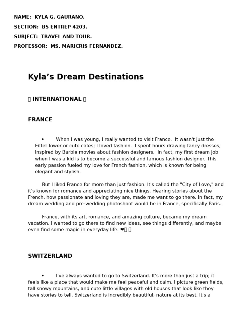 Kyla's Dream Destinations | PDF
