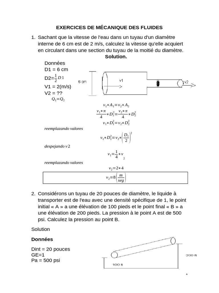 Exercices de mécanique des fluides | PDF | Tuyau | Pression