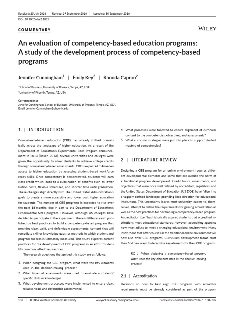 An Evaluation of Competency-Based Education Programs: A Study of The ...