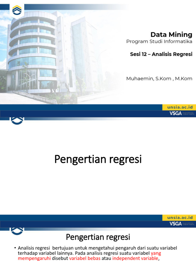 Data Mining Pertemuan 12 - Analisis Regresi | PDF
