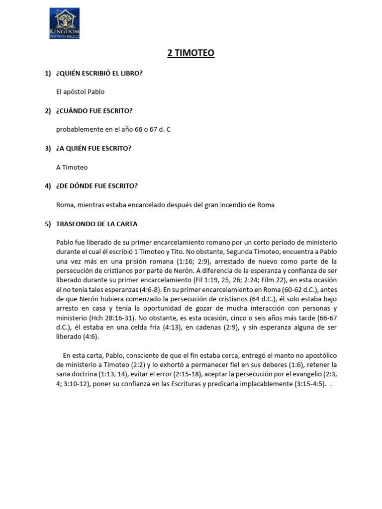2 Timoteo | PDF | Pablo el apóstol | San timoteo