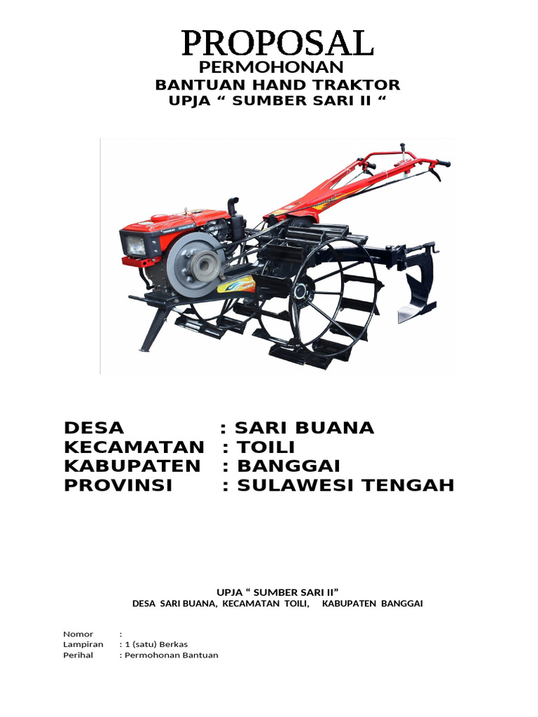 PROPOSAL UPJA SUMBER SARI II - Hand Tractor | PDF
