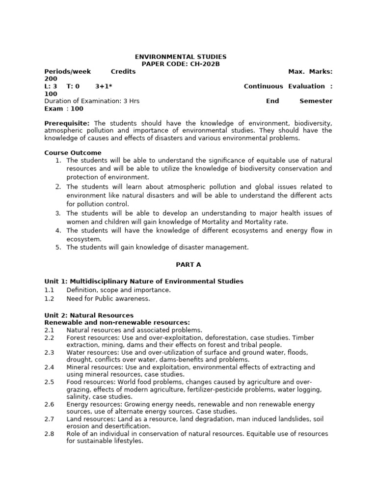 ENVIRONMENTAL STUDIES - Syllabus | PDF | Biodiversity | Conservation ...