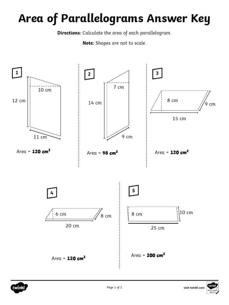 Answer Key Sixth Grade Area of Parallelograms Activity | PDF | Area ...