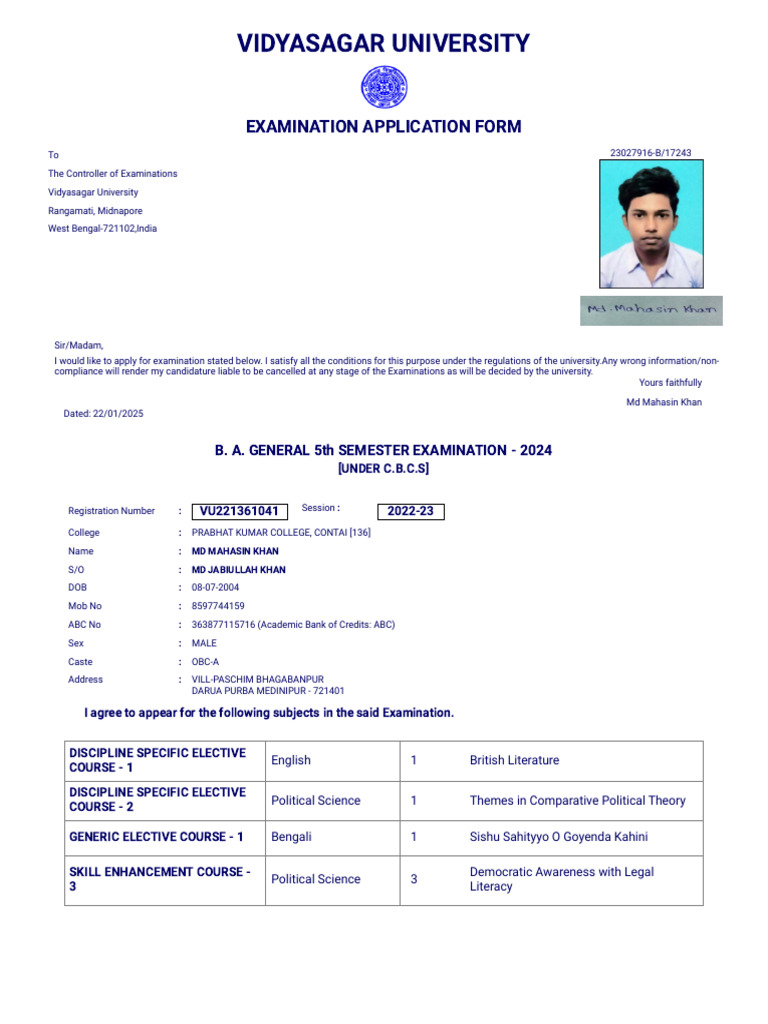 Exam Application for Students | PDF