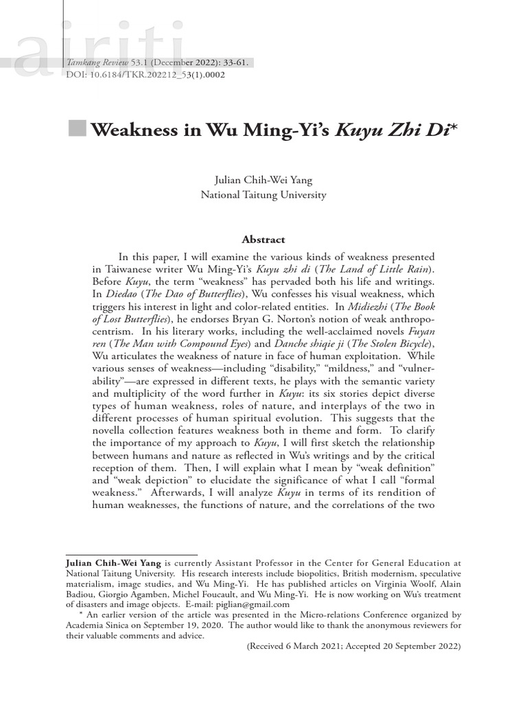 Analyzing Weakness in Wu Ming-Yi's Kuyu | PDF | Nonverbal Communication ...