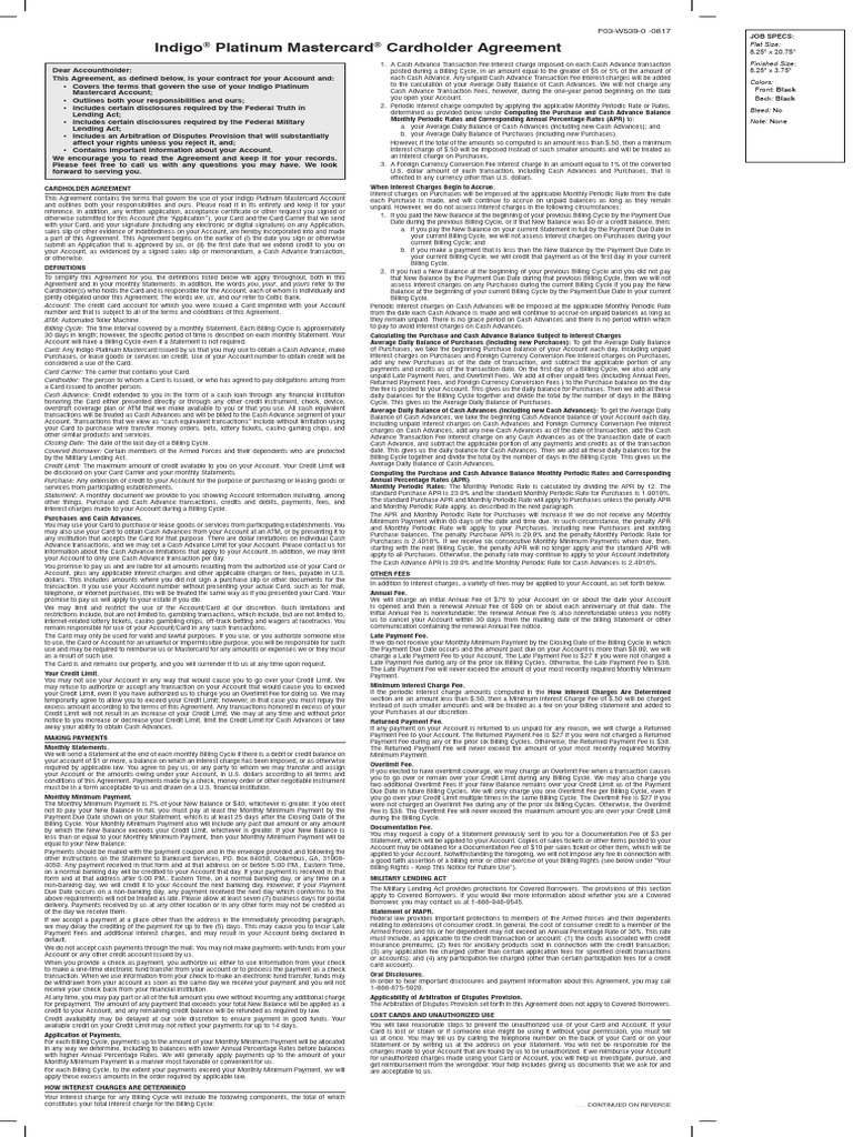 Genesis Indigo Mastercard Cardholder Agreement ($75 - $99 Annual Fee ...