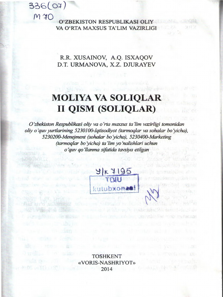 NamDU-ARM-11809-Moliya Va Soliqlar II Qism Soliqlari | PDF