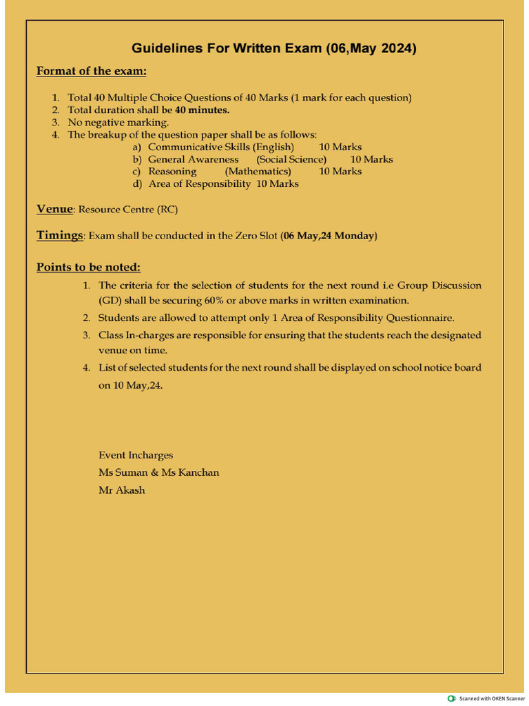 Written Exam Guidelines Students Council | PDF