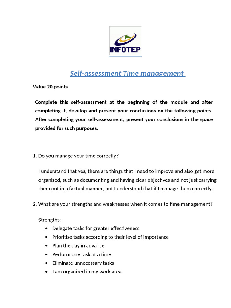 Time Management Self-Assessment | PDF | Time Management | Professional ...