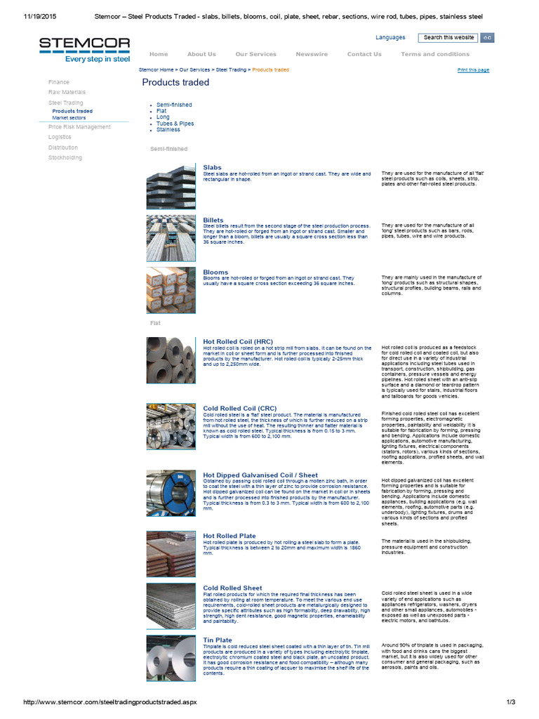 Stemcor - Steel Products Traded - Slabs, Billets, Blooms, Coil, Plate ...