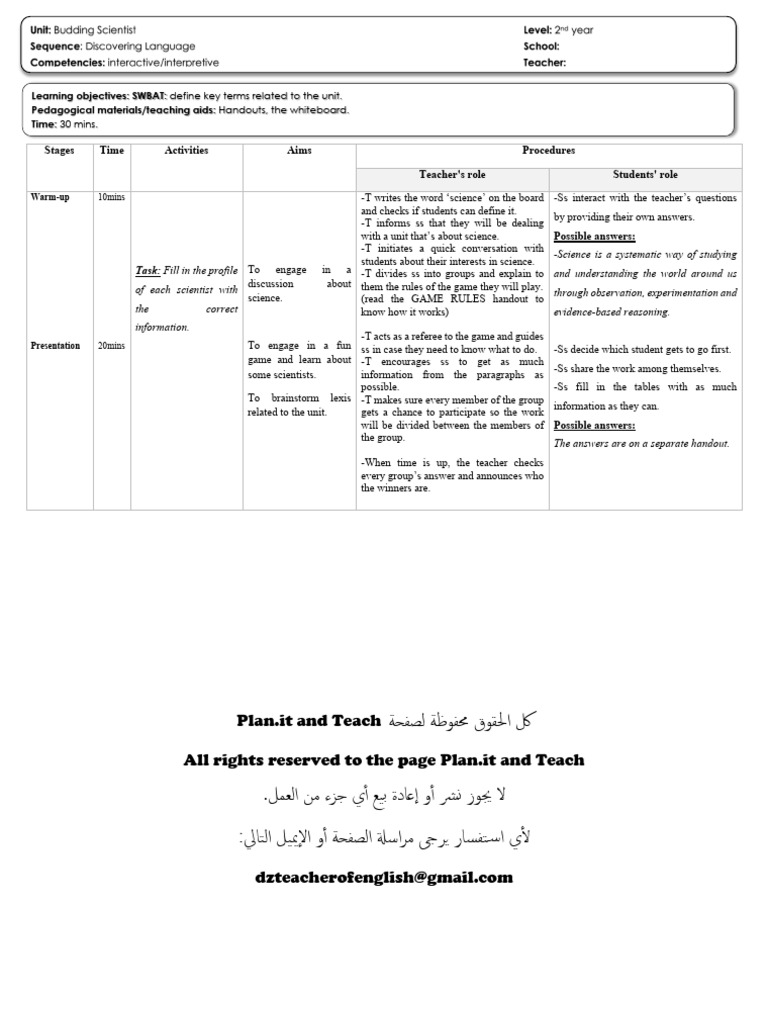 Unit Introduction - BUDDING Lesson Plan | PDF | Science | Lesson Plan