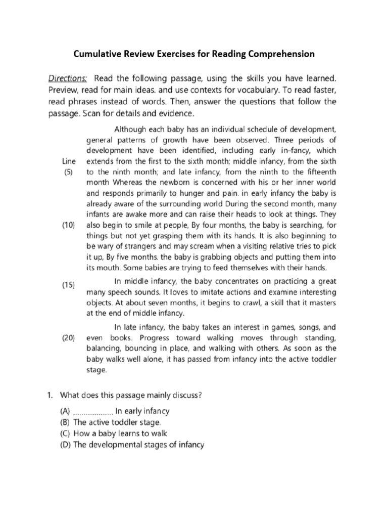 Cumulative Review Reading Comprehension Exercises | PDF