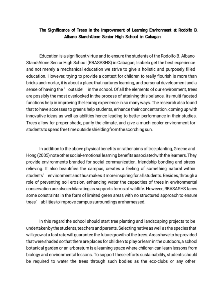 Enhancing Learning with Trees at RBASASHS | PDF | Learning | Trees