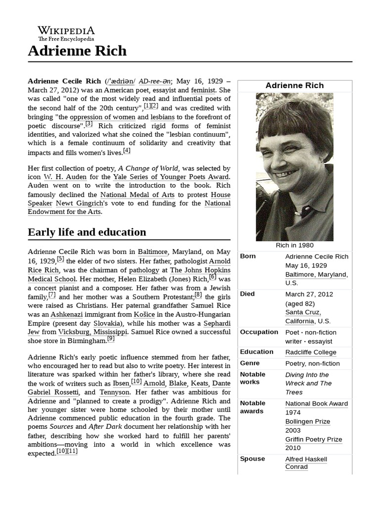 Adrienne Rich: Influential American Poet | PDF