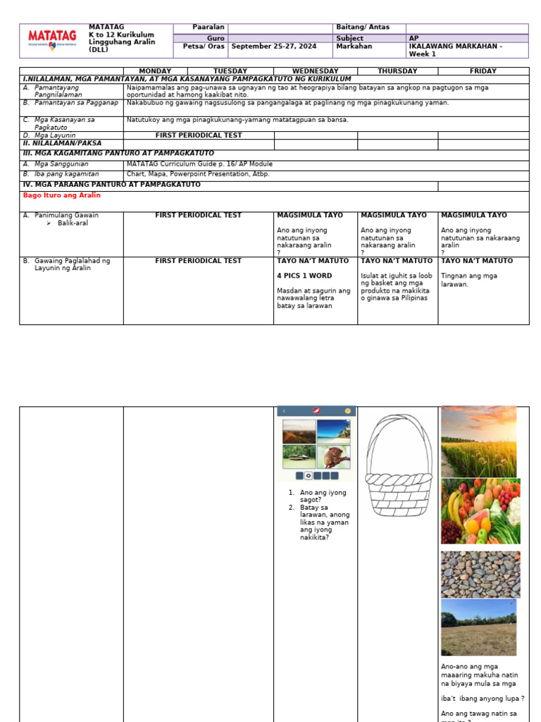 MATATAG DLL WEEK 1 AP G4 q2 | PDF