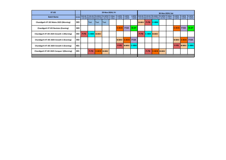 IIT JEE 29 Nov, 30 Nov Time Table | PDF