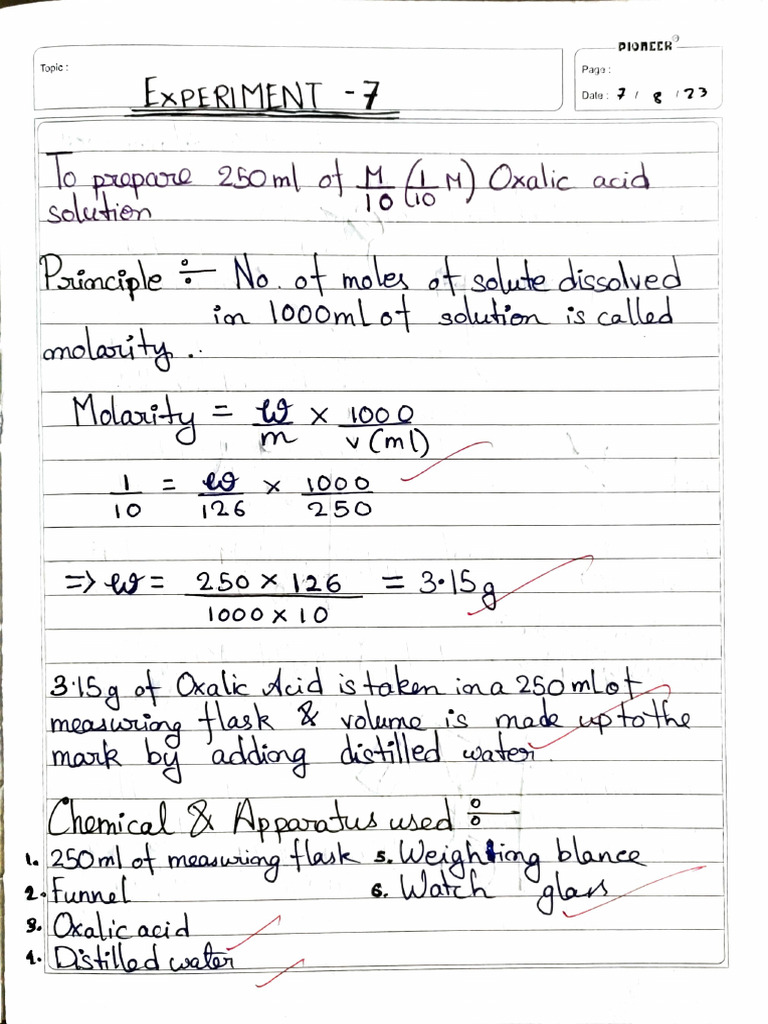 Prepare 250ml Oxalic Acid Solution | PDF