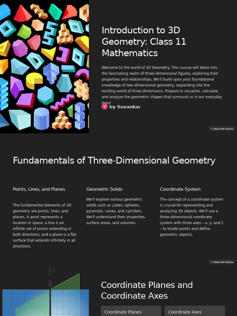 Introduction To 3D Geometry Class 11 Mathematics | PDF | Line (Geometry ...