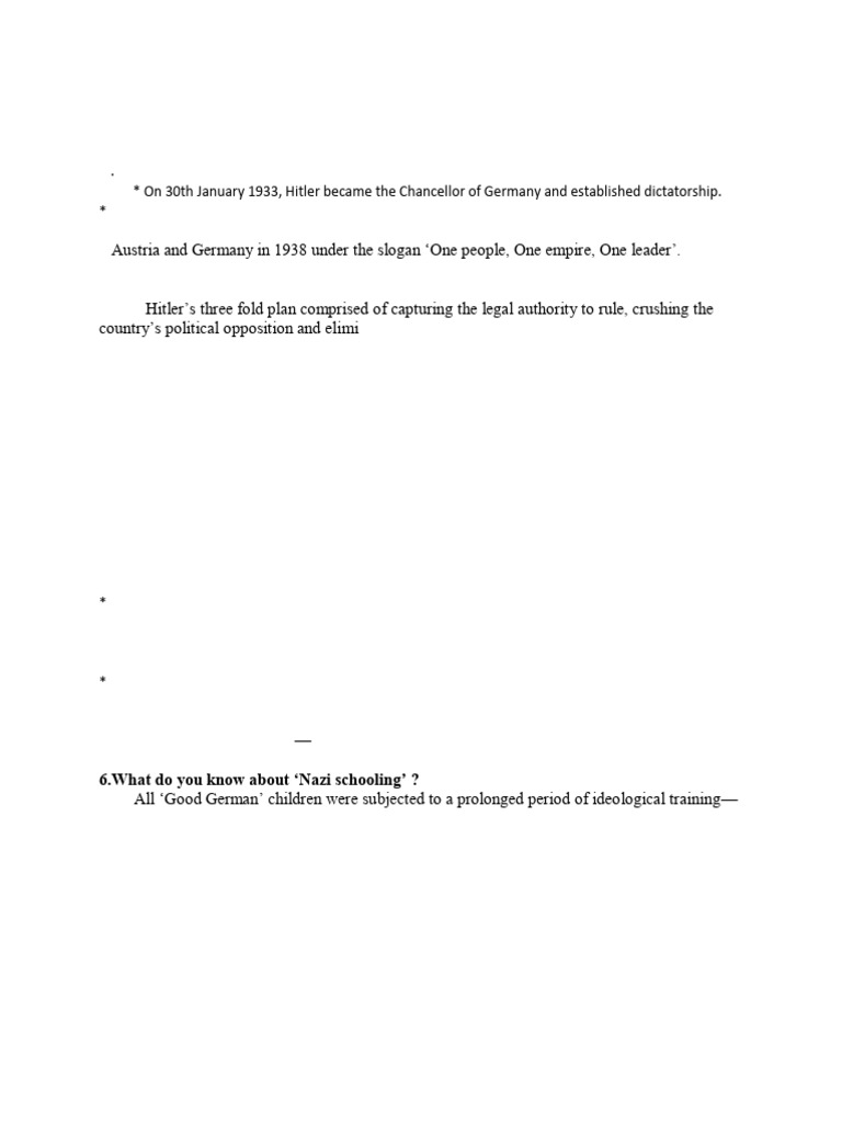 Ch3 NAZIM AND THE RISE OF HITLER-textual Questions and Answer | PDF ...