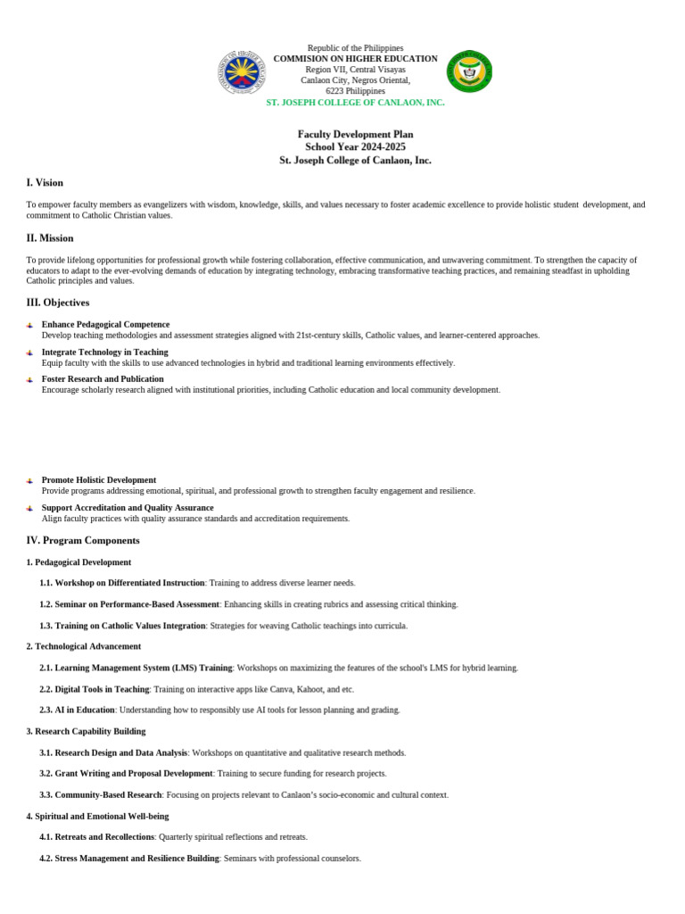 Faculty Development Plan 2024 2025 Pdf Pedagogy Learning