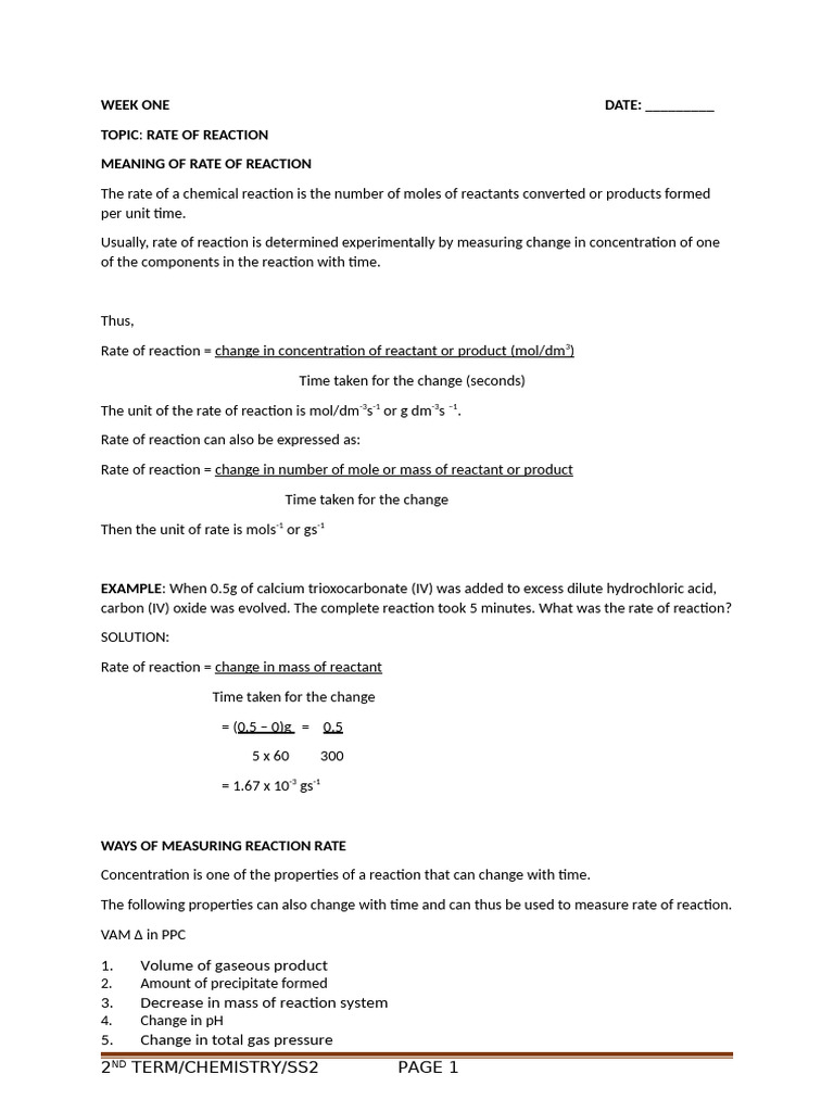 WK 1-3 Chemistry | PDF | Reaction Rate | Chemical Reactions
