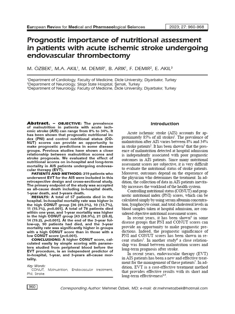 PNI and CONUT | PDF | Stroke | Prognosis