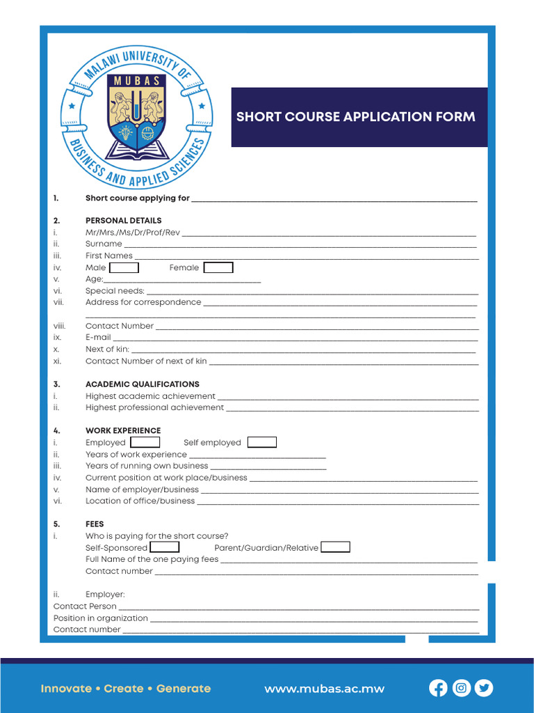 MUBAS Short Course Application Form | PDF
