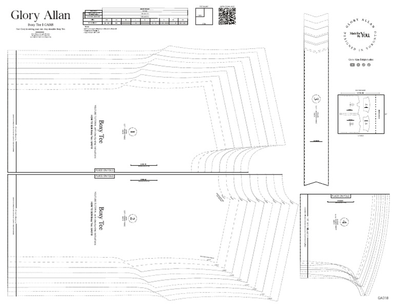 Glory Allan - GA018 - Boxy Tee Sewing Pattern - 48in x 36in | PDF