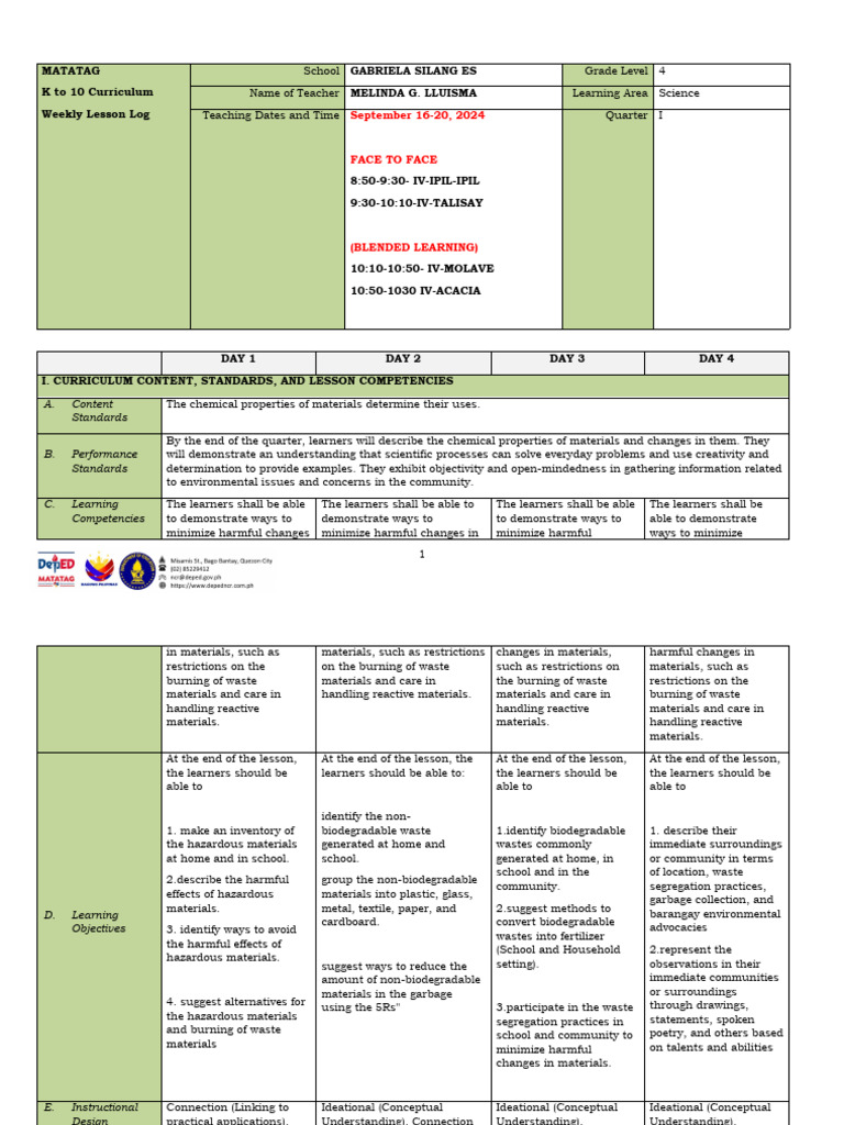 Grade 4 Science Weekly Lesson Plan | PDF | Waste | Biodegradation