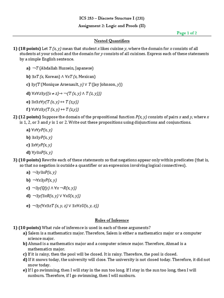 Assignment02-LogicAndProofs II | PDF | Grammar | Semantics