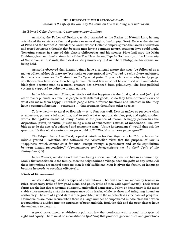 Aristotle On Rational Law | PDF | Aristotle | Natural Law