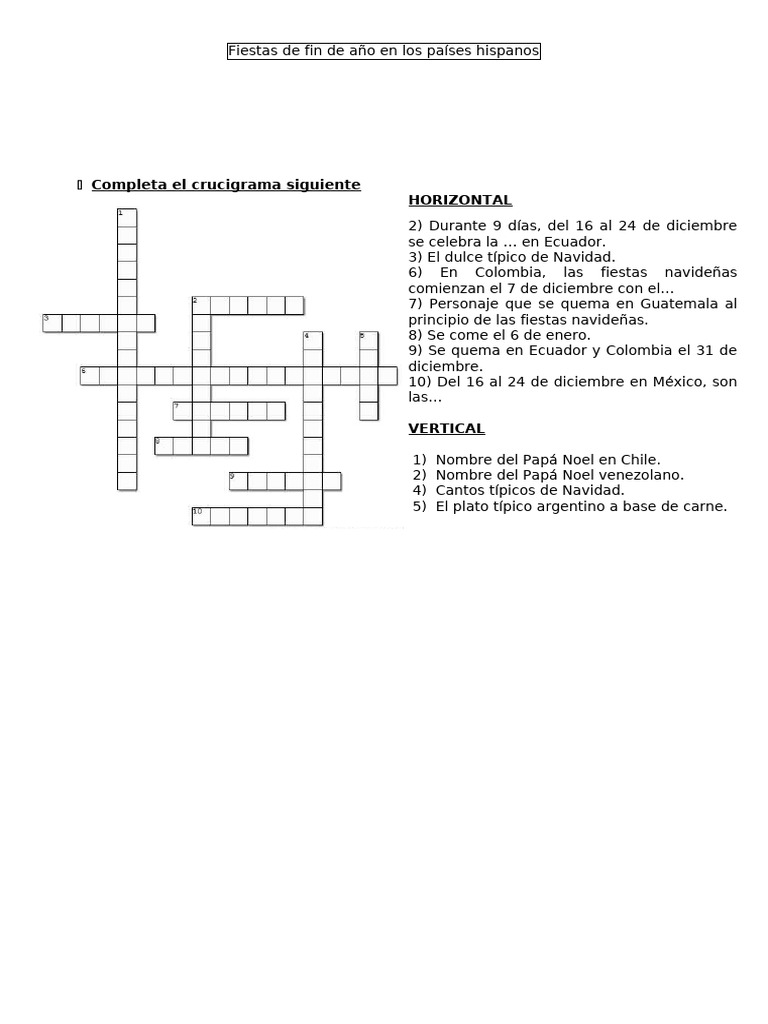 Crucigrama de Fiestas Navideñas | PDF