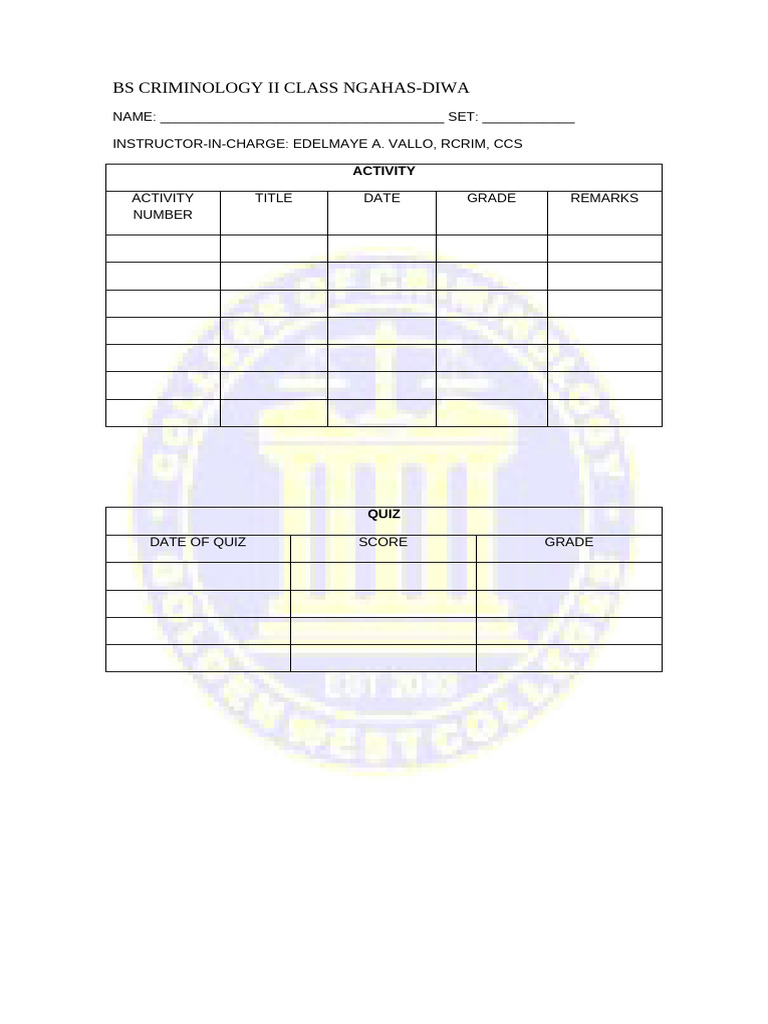 Criminology Class Grading Sheet | PDF